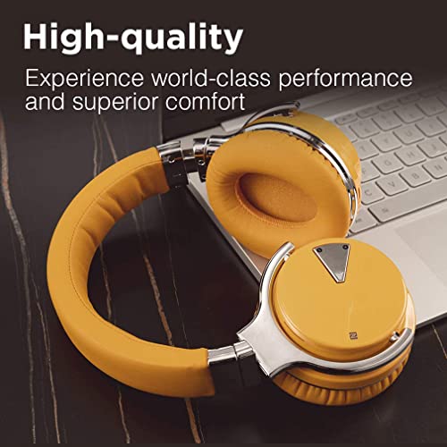 Active Noise Cancelling Bluetooth Wireless Over Ear Headphones with Mircophone, 30H Playtime,Deep Bass, Comfortable Protein Earpads, for Travel, Home, Office(Yellow)