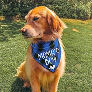 YHTWIN Mama's Boy Blue Plaid Cotton Pet Dog Bandanas, Gender Reveal Photo Pet Scarf Scarves, Dog Birthday Party Decorations Accessories Props for Pet Dog Master Lovers Gift