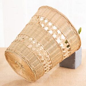 Hemoton Shelf Woven Rubbish Basket Round Bamboo Waste Basket Rattan Trash Can Straw Storage Baskets Wooden Garbage Can Decorative Laundry Hamper Flower Basket Vase Woven Wastebasket Office Decor