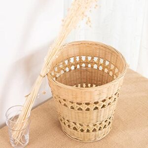 Hemoton Shelf Woven Rubbish Basket Round Bamboo Waste Basket Rattan Trash Can Straw Storage Baskets Wooden Garbage Can Decorative Laundry Hamper Flower Basket Vase Woven Wastebasket Office Decor