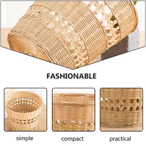 Hemoton Shelf Woven Rubbish Basket Round Bamboo Waste Basket Rattan Trash Can Straw Storage Baskets Wooden Garbage Can Decorative Laundry Hamper Flower Basket Vase Woven Wastebasket Office Decor