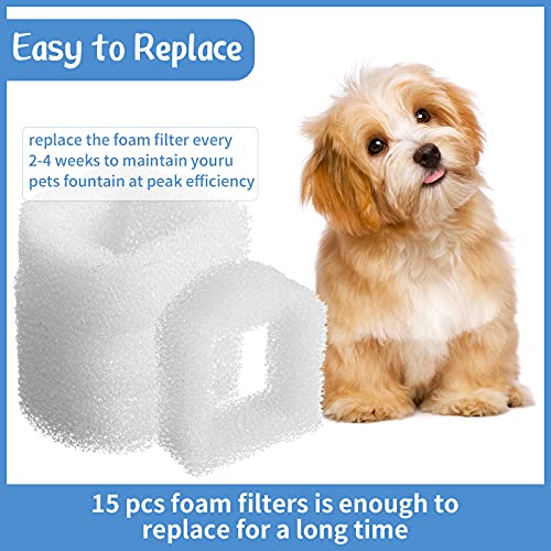 15 Pieces Pet Water Fountain Replacement Filter Foam Pre-Filter Cat and Dog Fountains Foam Compatible with Drinkwell Ceramic and 360 Stainless Steel Pet Dog Cat Fountains (White)