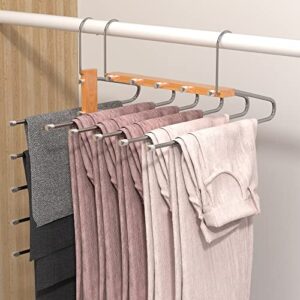 Pants Hangers Space Saving, Non Slip Closet Hangers for Men Women, CANAGROW 5 Layers Closet Organizer Pants Rack Holder for Pants Jeans Scarf Trousers Scarves Ties, 1 Pack