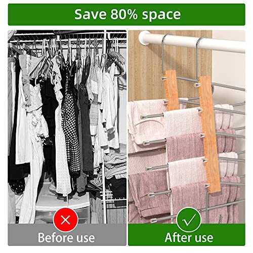 Pants Hangers Space Saving, Non Slip Closet Hangers for Men Women, CANAGROW 5 Layers Closet Organizer Pants Rack Holder for Pants Jeans Scarf Trousers Scarves Ties, 1 Pack