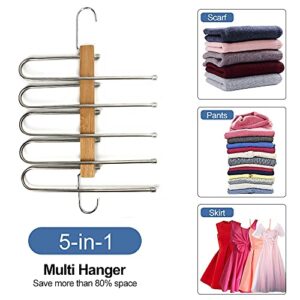 Pants Hangers Space Saving, Non Slip Closet Hangers for Men Women, CANAGROW 5 Layers Closet Organizer Pants Rack Holder for Pants Jeans Scarf Trousers Scarves Ties, 1 Pack