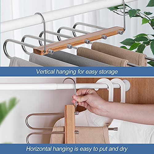 Pants Hangers Space Saving, Non Slip Closet Hangers for Men Women, CANAGROW 5 Layers Closet Organizer Pants Rack Holder for Pants Jeans Scarf Trousers Scarves Ties, 1 Pack