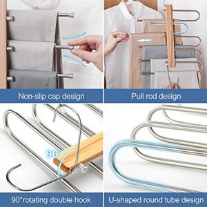 Pants Hangers Space Saving, Non Slip Closet Hangers for Men Women, CANAGROW 5 Layers Closet Organizer Pants Rack Holder for Pants Jeans Scarf Trousers Scarves Ties, 1 Pack