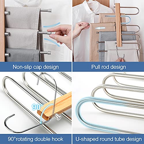 Pants Hangers Space Saving, Non Slip Closet Hangers for Men Women, CANAGROW 5 Layers Closet Organizer Pants Rack Holder for Pants Jeans Scarf Trousers Scarves Ties, 1 Pack