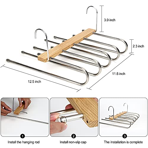 Pants Hangers Space Saving, Non Slip Closet Hangers for Men Women, CANAGROW 5 Layers Closet Organizer Pants Rack Holder for Pants Jeans Scarf Trousers Scarves Ties, 1 Pack