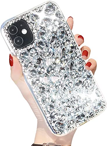 iPhone 12 /iPhone 12 Pro Bling Glitter Case,Luxury Shiny Diamond Crystal Rhinestone Sparkly Jewelled Gemstone 3D Handmade Clear Cover Case for Women Girls with iPhone 12 /iPhone 12 Pro 6.1''