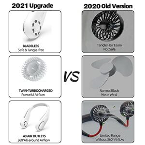 BAIYUNTECH USB Personal Cool Fan,4000 mAh Rechargeable Hands Free Wearable Bladeless Neck Fan with 3 Adjustable Speed for Traveling,Office,Outdoor Sport (White)