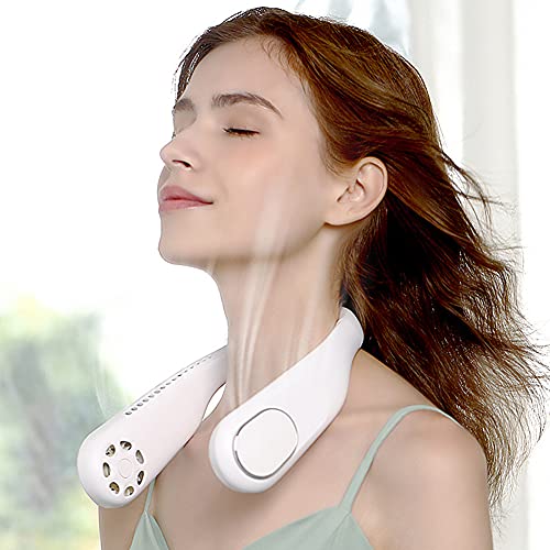 BAIYUNTECH USB Personal Cool Fan,4000 mAh Rechargeable Hands Free Wearable Bladeless Neck Fan with 3 Adjustable Speed for Traveling,Office,Outdoor Sport (White)