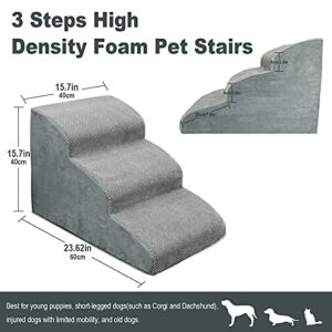 MEJYJEM 3 Steps High Density Foam Dog Stairs Ramps,Non-Slip Pet Steps for Older Dogs,Pet with Joint Pain, Sofa Bed Ladder for Cats