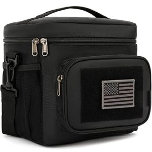 flowfly tactical lunch bag large insulated lunch box cooler tote for men, women with molle / pals webbing (black)