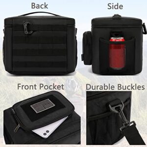 FlowFly Tactical Lunch Bag Large Insulated Lunch Box Cooler Tote for Men, Women with MOLLE / PALS Webbing (Black)