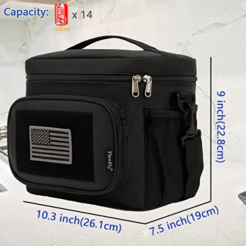 FlowFly Tactical Lunch Bag Large Insulated Lunch Box Cooler Tote for Men, Women with MOLLE / PALS Webbing (Black)