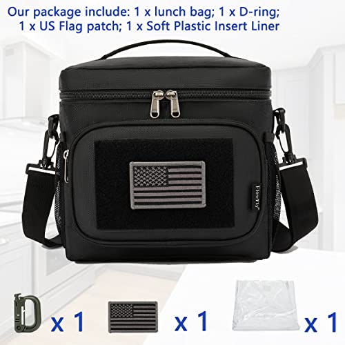 FlowFly Tactical Lunch Bag Large Insulated Lunch Box Cooler Tote for Men, Women with MOLLE / PALS Webbing (Black)