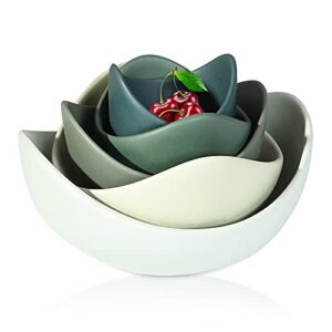 notakia salad bowls, 5 packs serving bowls porcelain,lotus shaped pasta bowls, dishwasher & microwave safe, unique ceramic bowls for salad, pasta, soup, rice, ideal for home and restaurant (green)