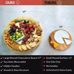 Large Charcuterie Board - 17 in, Round Charcuterie Boards Extra Large, Large Cheese Board, Round Cheese Board Set, Charcuterie Tray, Cheese Tray, Wood Charcuterie Boards, Wood Cheese Board Large