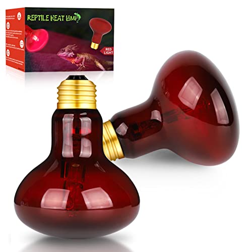 HANJION 2 Pack 100W Reptile Heat Lamp Bulb, UVA Reptile Infrared Basking Bulb, Red Glass Heat Bulbs for Reptiles and Amphibians, Bearded Dragon, Lizard, Tortoise, Hedgehogs