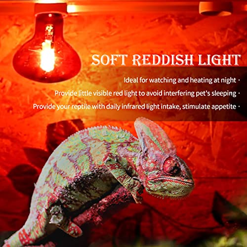 HANJION 2 Pack 100W Reptile Heat Lamp Bulb, UVA Reptile Infrared Basking Bulb, Red Glass Heat Bulbs for Reptiles and Amphibians, Bearded Dragon, Lizard, Tortoise, Hedgehogs