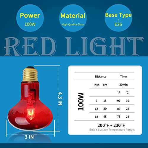 HANJION 2 Pack 100W Reptile Heat Lamp Bulb, UVA Reptile Infrared Basking Bulb, Red Glass Heat Bulbs for Reptiles and Amphibians, Bearded Dragon, Lizard, Tortoise, Hedgehogs