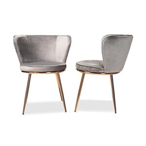 Baxton Studio Farah Modern Luxe and Glam Grey Velvet Fabric Upholstered and Rose Gold Finished Metal 2-Piece Dining Chair Set