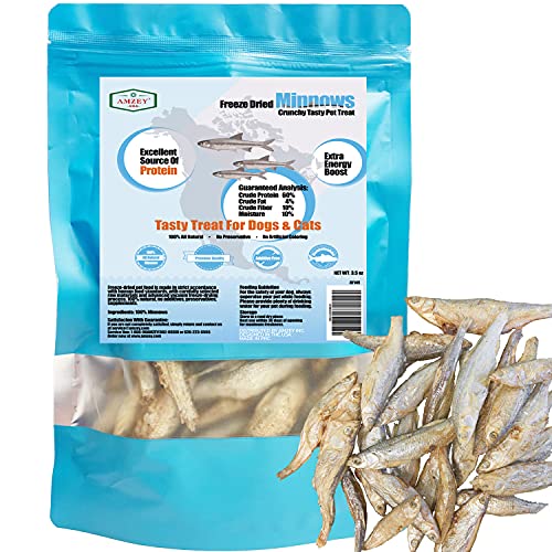 Amzey Minnows - 3.5 oz Freeze Dried - 100% Natural Premium Cat Treat, Dog Treat - Freeze Dried Minnows for Cats - Freeze Dried Minnows for Dogs - Bulk Package Minnows (1.6 "to 2.8" Length Each)