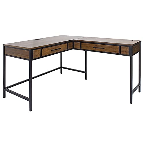 Martin Furniture Industrial Wood Writing, Open L-Shaped Table, Office Desk and Return, Brown