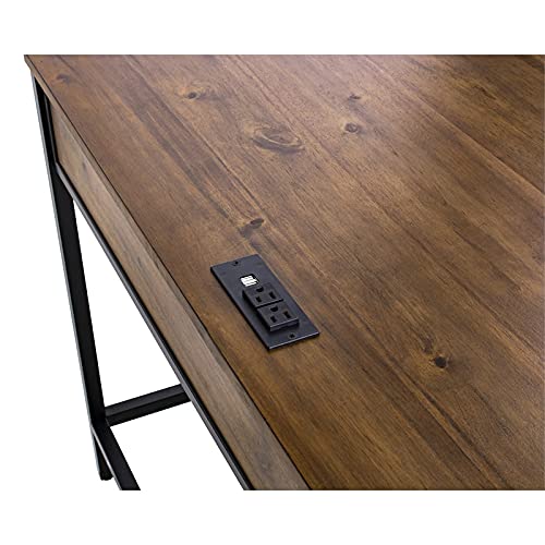 Martin Furniture Industrial Wood Writing, Open L-Shaped Table, Office Desk and Return, Brown