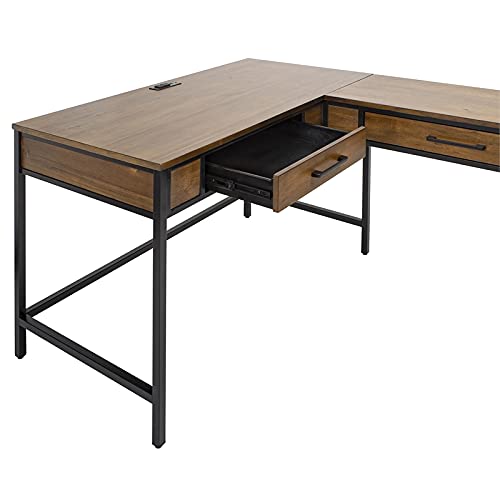 Martin Furniture Industrial Wood Writing, Open L-Shaped Table, Office Desk and Return, Brown