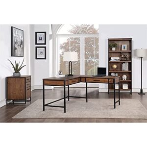 Martin Furniture Industrial Wood Writing, Open L-Shaped Table, Office Desk and Return, Brown