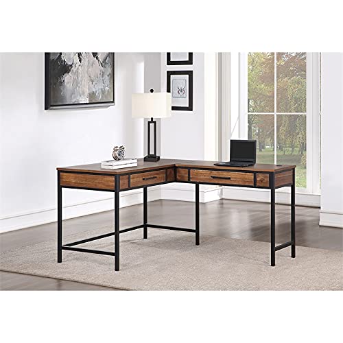 Martin Furniture Industrial Wood Writing, Open L-Shaped Table, Office Desk and Return, Brown