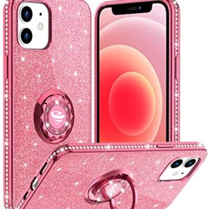 OCYCLONE for iPhone 12 Case, iPhone 12 Pro Case, Luxury Glitter Sparkle Diamond Bumper Cover with Ring Stand Soft Cute Protective iPhone 12/12 Pro Phone Case for Women Girls 6.1 inch - Pink