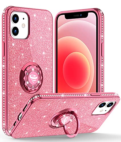 OCYCLONE for iPhone 12 Case, iPhone 12 Pro Case, Luxury Glitter Sparkle Diamond Bumper Cover with Ring Stand Soft Cute Protective iPhone 12/12 Pro Phone Case for Women Girls 6.1 inch - Pink