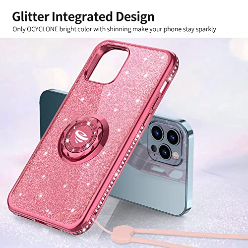 OCYCLONE for iPhone 12 Case, iPhone 12 Pro Case, Luxury Glitter Sparkle Diamond Bumper Cover with Ring Stand Soft Cute Protective iPhone 12/12 Pro Phone Case for Women Girls 6.1 inch - Pink