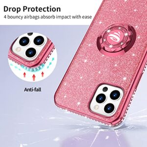 OCYCLONE for iPhone 12 Case, iPhone 12 Pro Case, Luxury Glitter Sparkle Diamond Bumper Cover with Ring Stand Soft Cute Protective iPhone 12/12 Pro Phone Case for Women Girls 6.1 inch - Pink