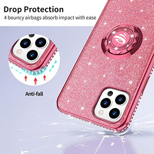 OCYCLONE for iPhone 12 Case, iPhone 12 Pro Case, Luxury Glitter Sparkle Diamond Bumper Cover with Ring Stand Soft Cute Protective iPhone 12/12 Pro Phone Case for Women Girls 6.1 inch - Pink