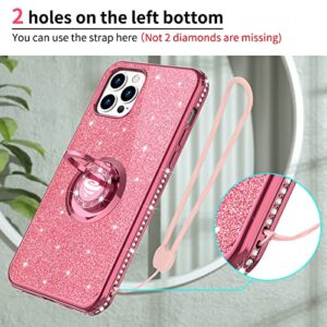 OCYCLONE for iPhone 12 Case, iPhone 12 Pro Case, Luxury Glitter Sparkle Diamond Bumper Cover with Ring Stand Soft Cute Protective iPhone 12/12 Pro Phone Case for Women Girls 6.1 inch - Pink