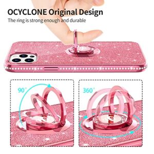 OCYCLONE for iPhone 12 Case, iPhone 12 Pro Case, Luxury Glitter Sparkle Diamond Bumper Cover with Ring Stand Soft Cute Protective iPhone 12/12 Pro Phone Case for Women Girls 6.1 inch - Pink