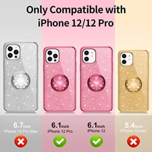 OCYCLONE for iPhone 12 Case, iPhone 12 Pro Case, Luxury Glitter Sparkle Diamond Bumper Cover with Ring Stand Soft Cute Protective iPhone 12/12 Pro Phone Case for Women Girls 6.1 inch - Pink