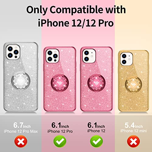 OCYCLONE for iPhone 12 Case, iPhone 12 Pro Case, Luxury Glitter Sparkle Diamond Bumper Cover with Ring Stand Soft Cute Protective iPhone 12/12 Pro Phone Case for Women Girls 6.1 inch - Pink