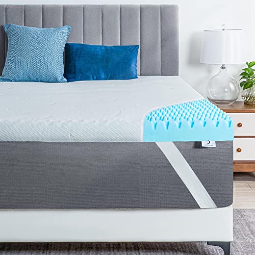 Cooling Gel Mattress Topper Queen, 3 Inch Memory Foam Mattress Topper, Marine Moon Soft Egg Crate Bed Topper, High-Density & Breathable Pad with Removable Cover