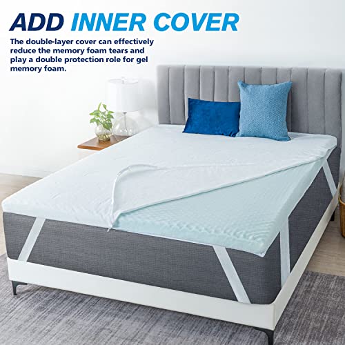 Cooling Gel Mattress Topper Queen, 3 Inch Memory Foam Mattress Topper, Marine Moon Soft Egg Crate Bed Topper, High-Density & Breathable Pad with Removable Cover