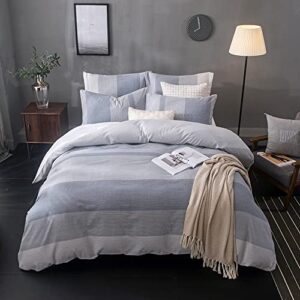 amazon brand – pinzon cotton duvet cover set,100% cotton yarn dyed textured stripe duvet cover set,3 pieces textured stripe bedding set - grey queen