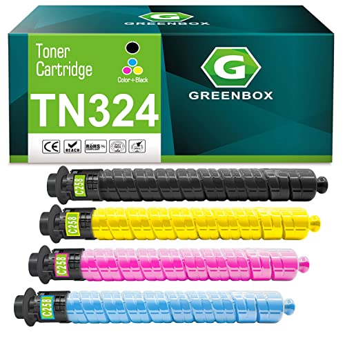 GREENBOX Remanufactured TN324 TN326 TN512 TN513 TN514 TN515 TN516 A8DA130 Toner Cartridge Replacement for Konica Minolta TN-324 for BizHub C258 C308 C368 Printers (28,000 Pages, KCMY, 4-Pack)