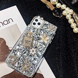 iPhone 12 /iPhone 12 Pro Bling Glitter Case,Luxury Bling Diamond Rhinestone Gemstone 3D Perfume Bottle and Flower Gemstone Soft TPU Back Cover Case for Women Girls with iPhone 12 /iPhone 12 Pro 6.1"