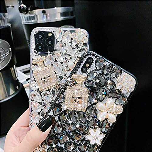 iPhone 12 /iPhone 12 Pro Bling Glitter Case,Luxury Bling Diamond Rhinestone Gemstone 3D Perfume Bottle and Flower Gemstone Soft TPU Back Cover Case for Women Girls with iPhone 12 /iPhone 12 Pro 6.1"