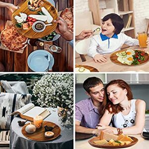 LEZHITAO 10 Inch Best Acacia Wooden Dinner Plates Set of 2, Round Wood Serving Tray Wooden Sandwich Fruit Platter for Food Vegetable Salad Plate Tray Reusable Eco Friendly Plates