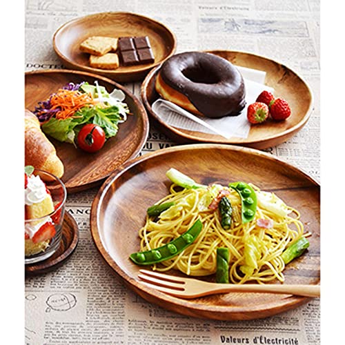 LEZHITAO 10 Inch Best Acacia Wooden Dinner Plates Set of 2, Round Wood Serving Tray Wooden Sandwich Fruit Platter for Food Vegetable Salad Plate Tray Reusable Eco Friendly Plates